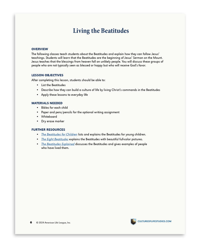 Living the Beatitudes (Download) – American Life League