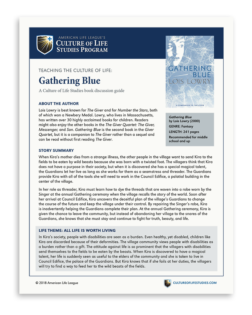 Book Discussion Guide: Gathering Blue by Lois Lowry (FREE Download ...