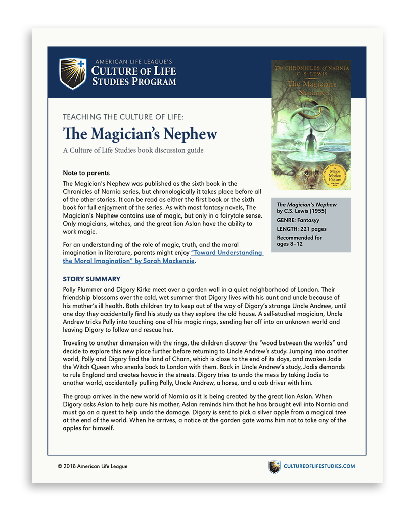 Book Discussion Guide: The Magician’s Nephew by C.S. Lewis (FREE Downl ...
