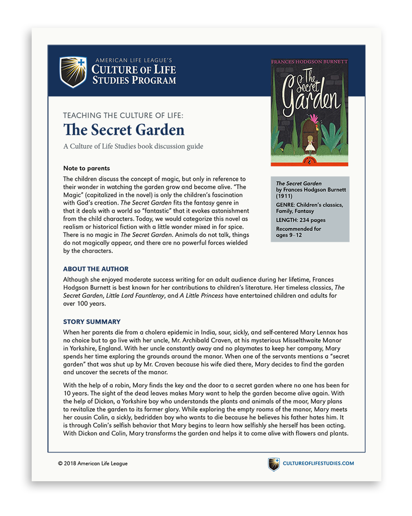 Book Discussion Guide: The Secret Garden by Frances H. Burnett (FREE D ...
