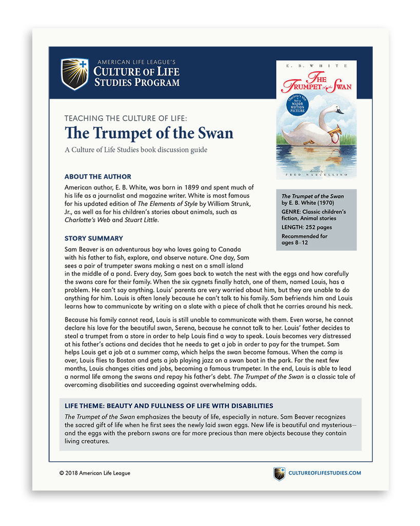 Book Discussion Guide: The Trumpet of the Swan by E. B. White (FREE Do ...
