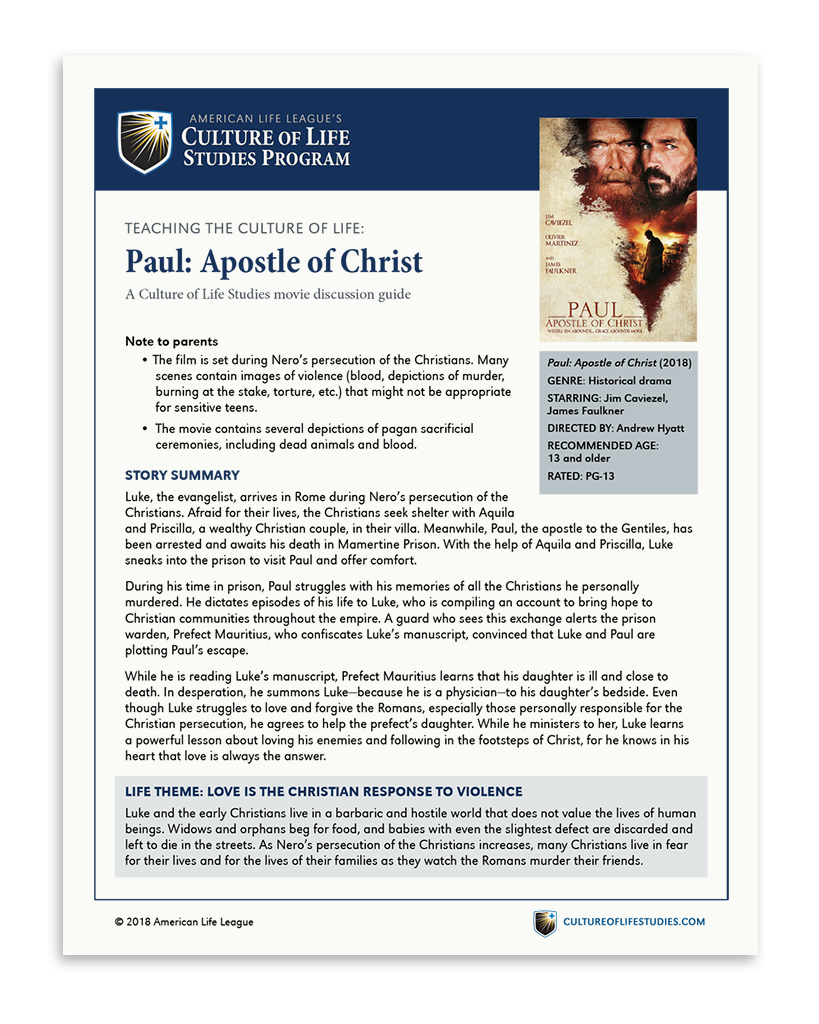 Movie Discussion Guide: Paul: Apostle of Christ (FREE Download ...