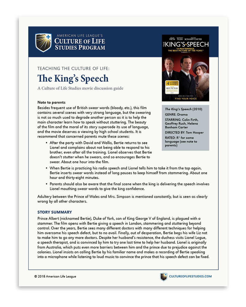 Movie Discussion Guide: The King's Speech (FREE Download) – American ...