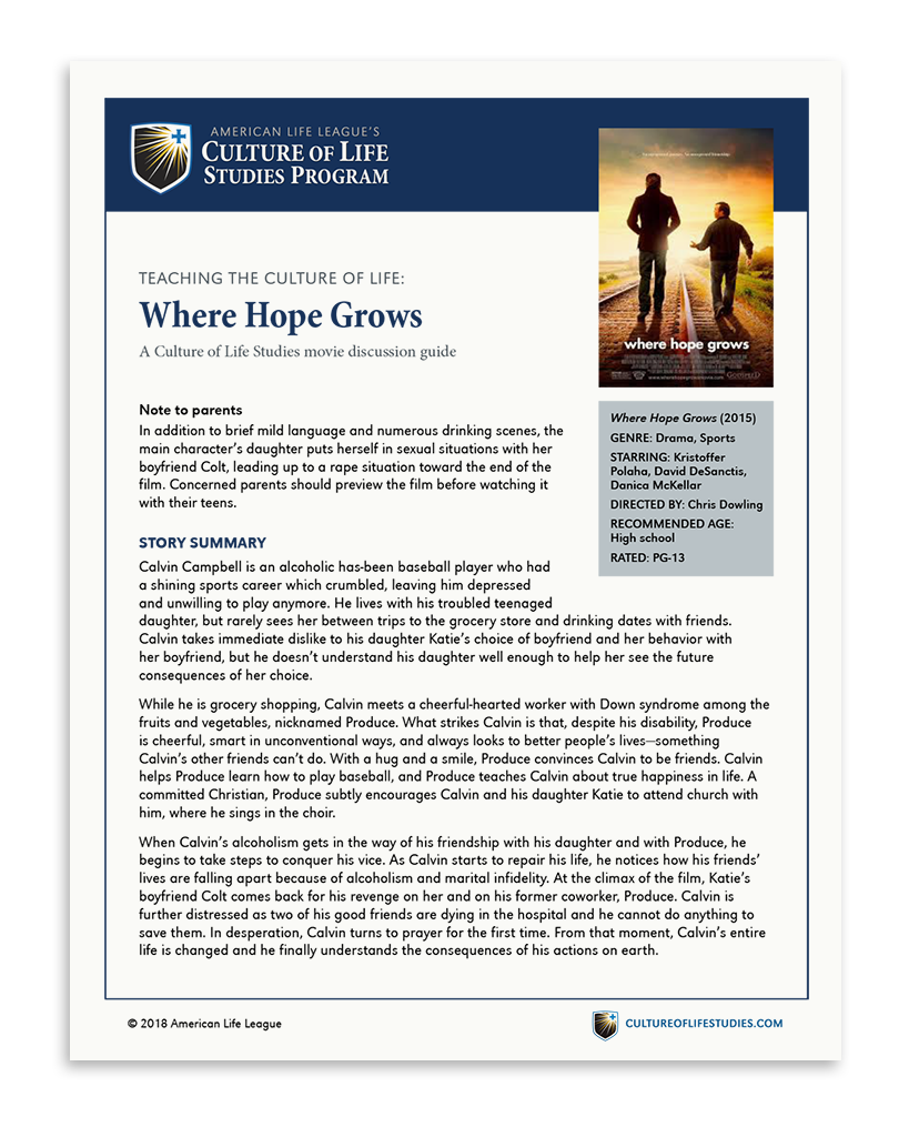Movie Discussion Guide: Where Hope Grows (FREE Download) – American ...