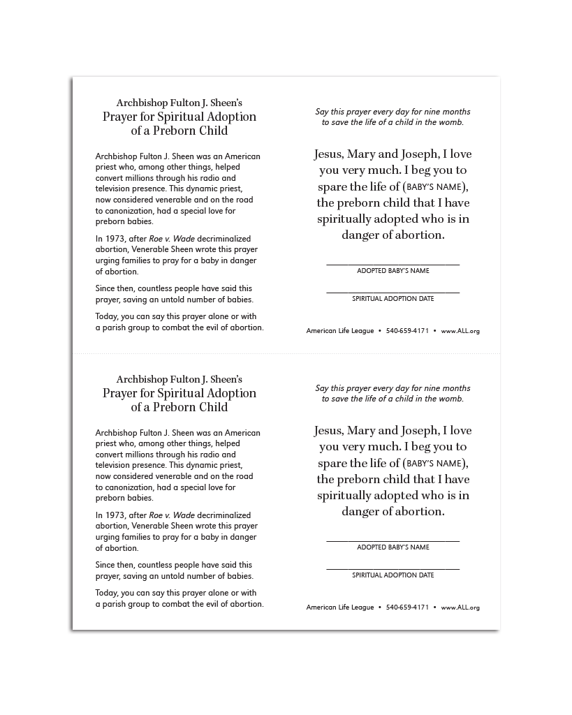 Spiritual Adoption Outreach Pamphlet (Download) – American Life League