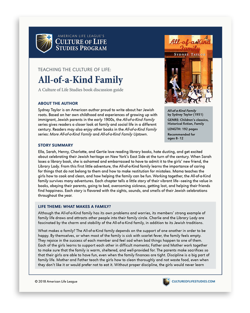 Book Discussion Guide: All-of-a-Kind Family by Sydney Taylor (FREE Dow ...